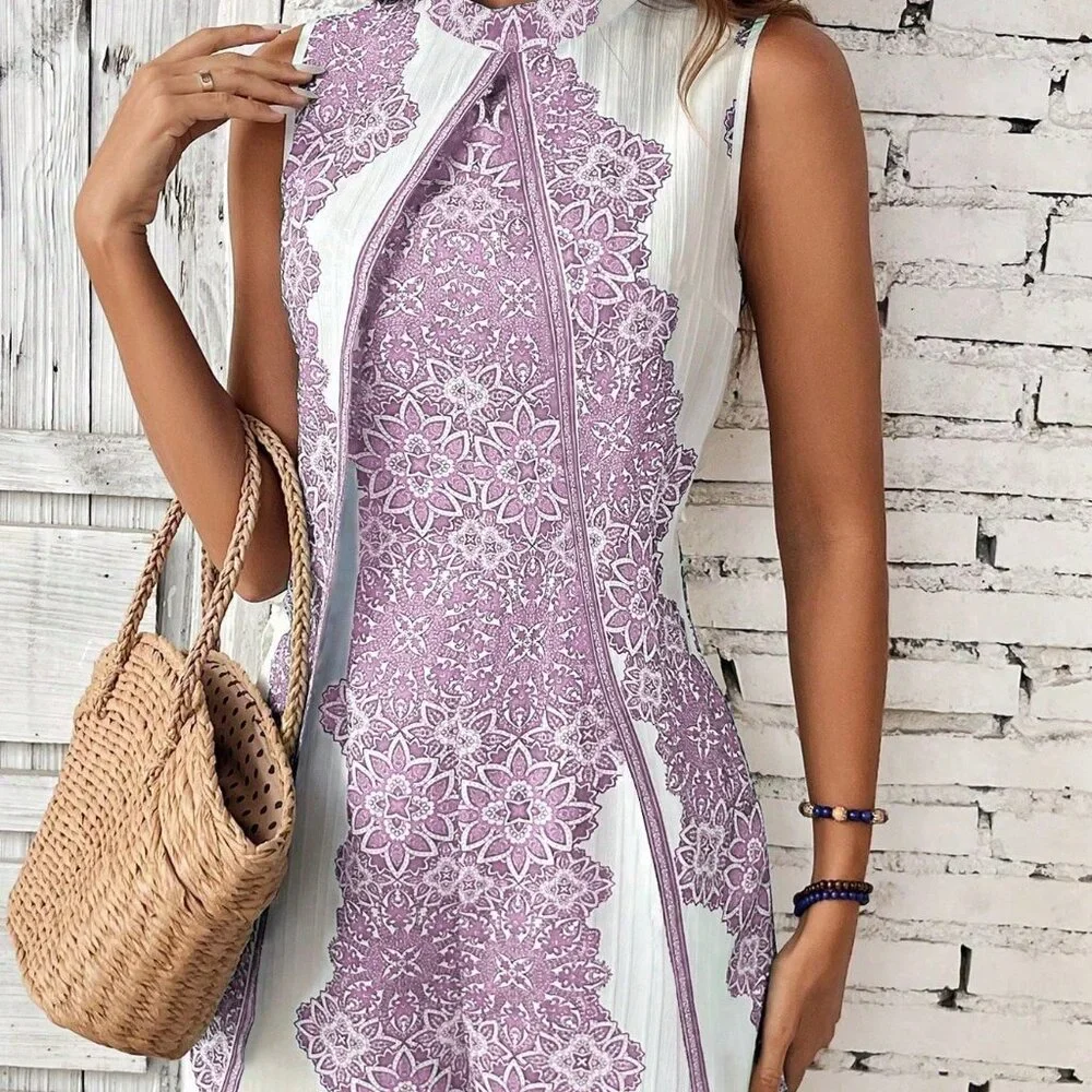 Pants & Jumpsuits | Mauve Purple Boho Womens Floral Print Sleeveless ...